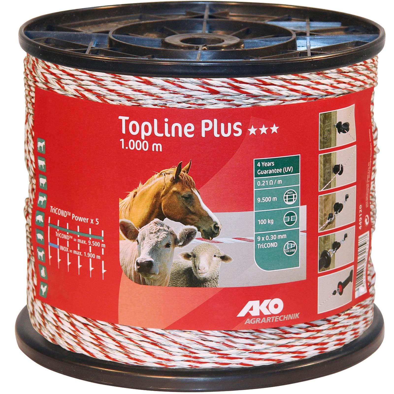 Ako Fence Polywire TopLine Plus TriCOND white-red